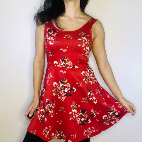 Divided | Dresses | Divided Red Floral Bright Color Summer Dress S ...